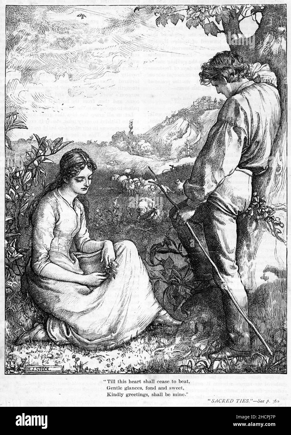 Engraving of a shepherd courting his girl, published 1892 Stock Photo ...