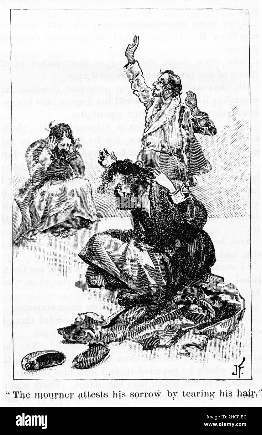 Engraving of Jewish men in mourning, tearing their hair and clothes ...