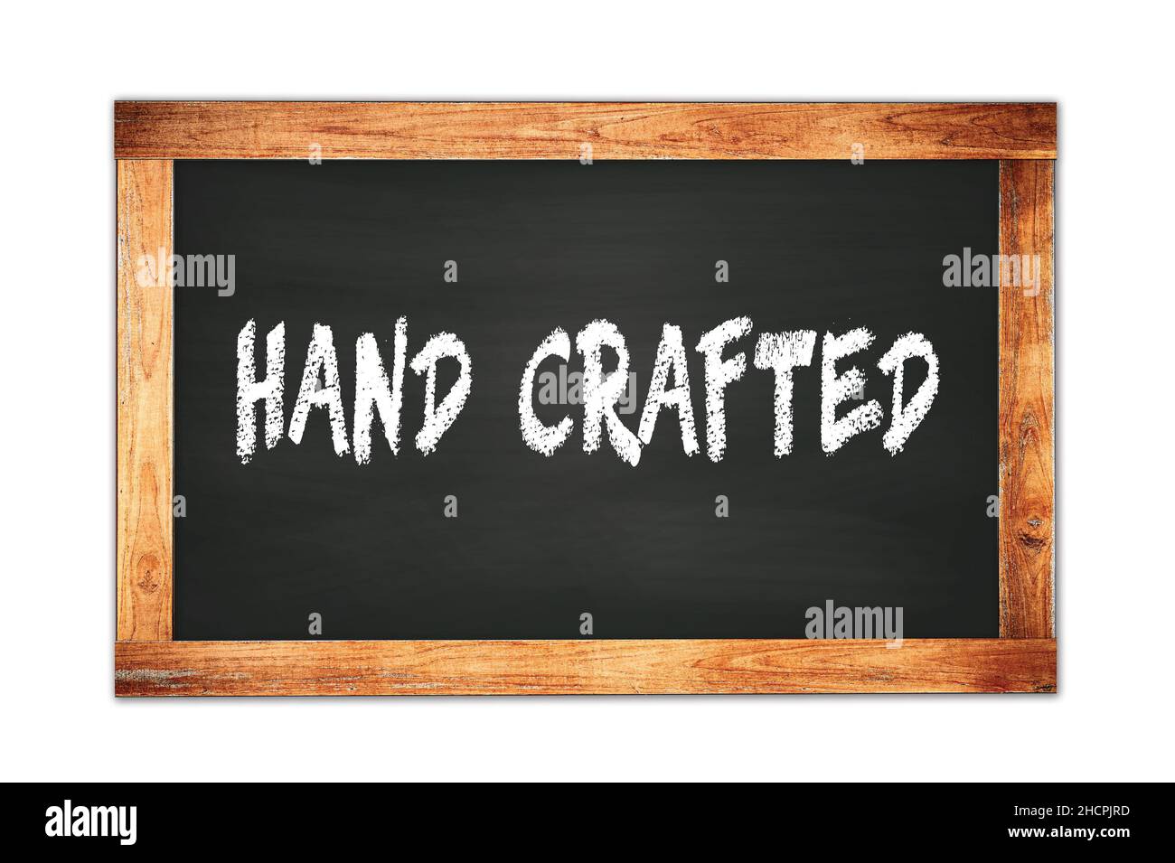HAND CRAFTED text written on black wooden frame school blackboard Stock ...