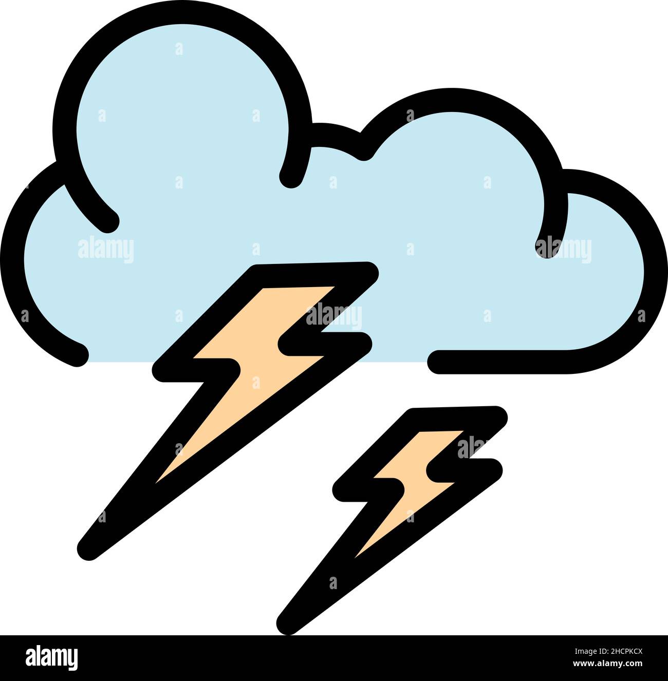 Lightning clouds icon. Outline lightning clouds vector icon color flat ...