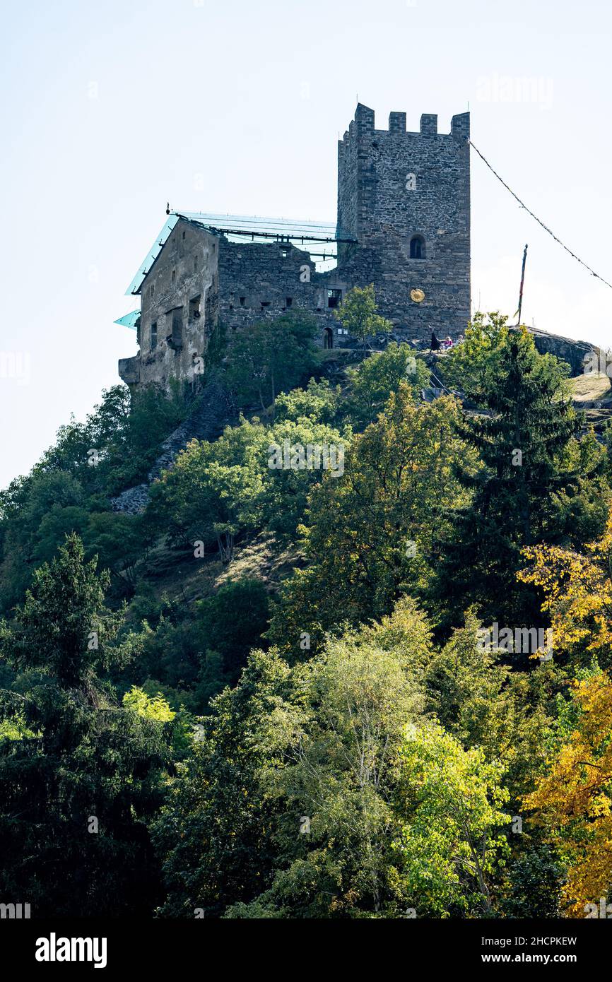 Vertical shot of the historic Juval Castle on a mountain Stock Photo ...