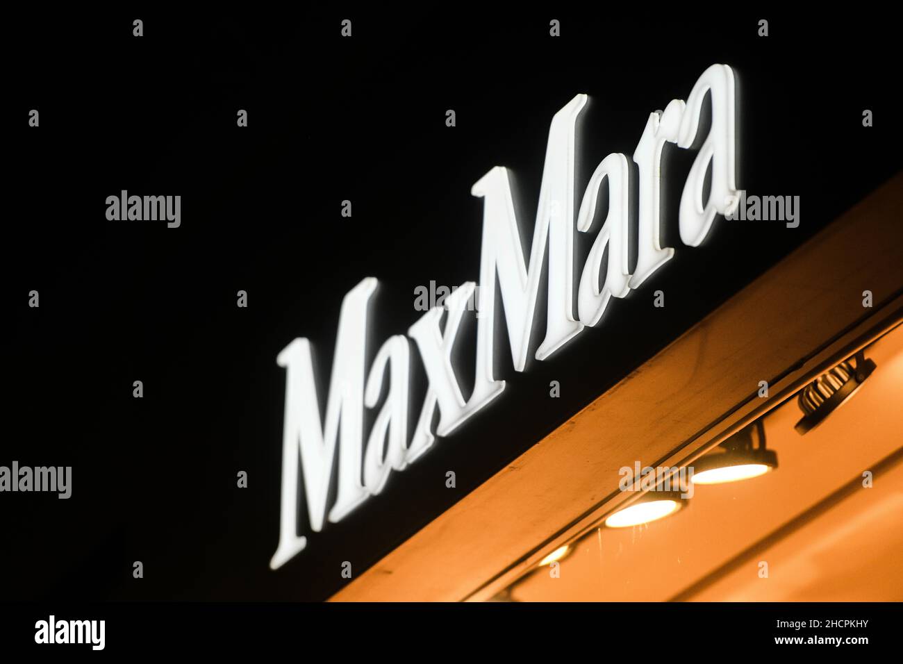 Milan, Italy - September 24, 2021: Max Mara logo displayed on a facade ...