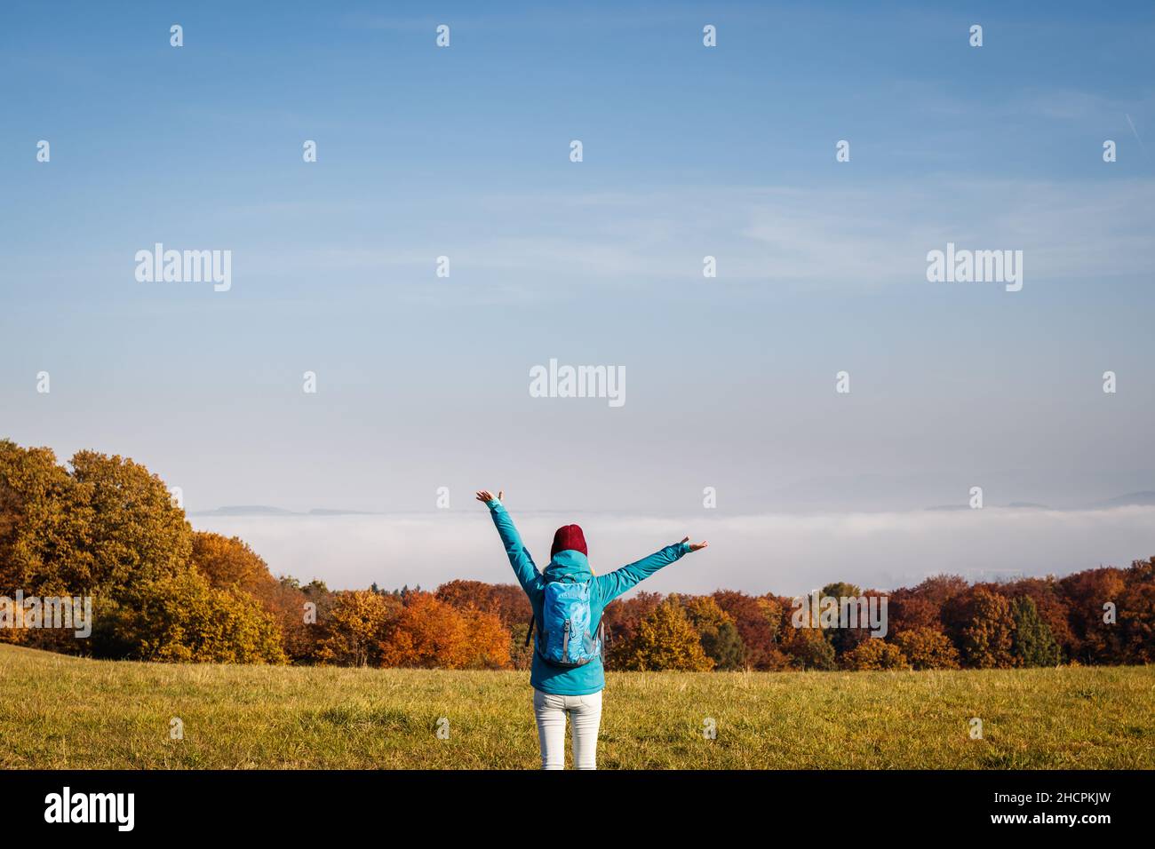 Hiking outdoors in fall season. Enjoyment of autumn hike in nature ...