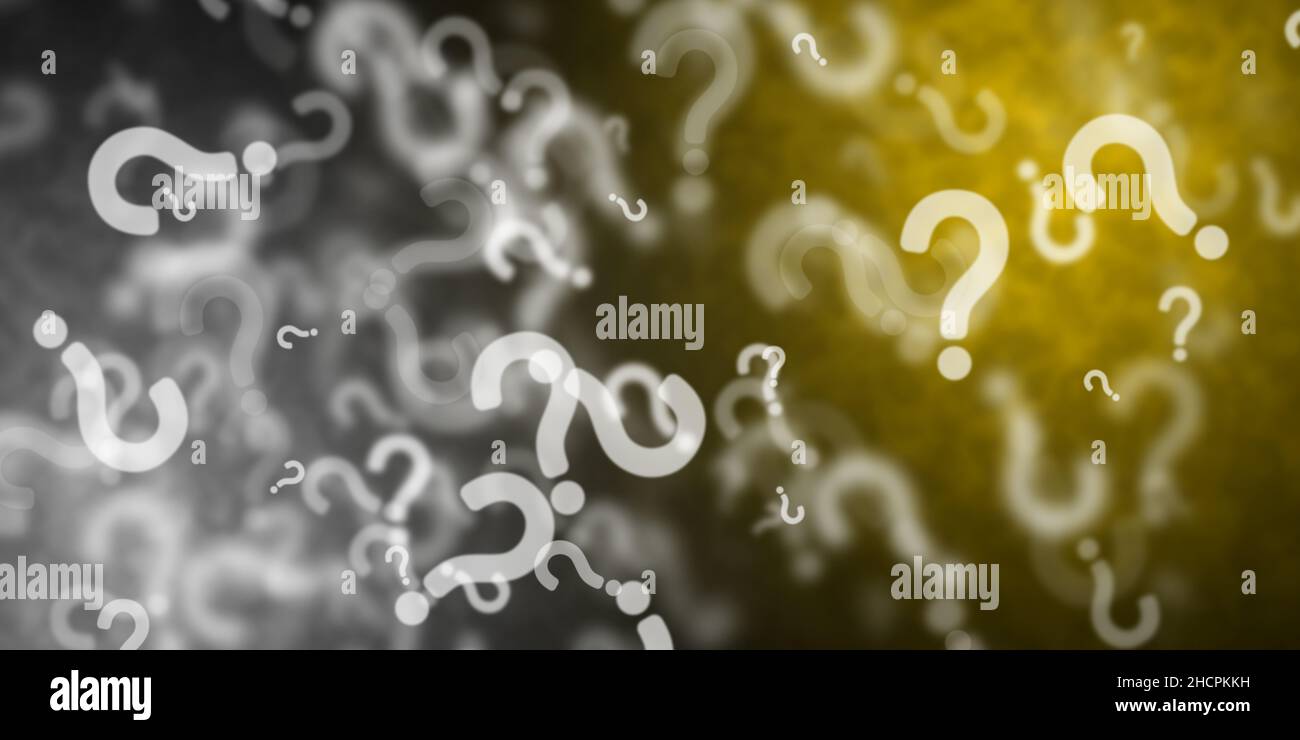 Flying question marks over silver and yellow background Stock Photo - Alamy
