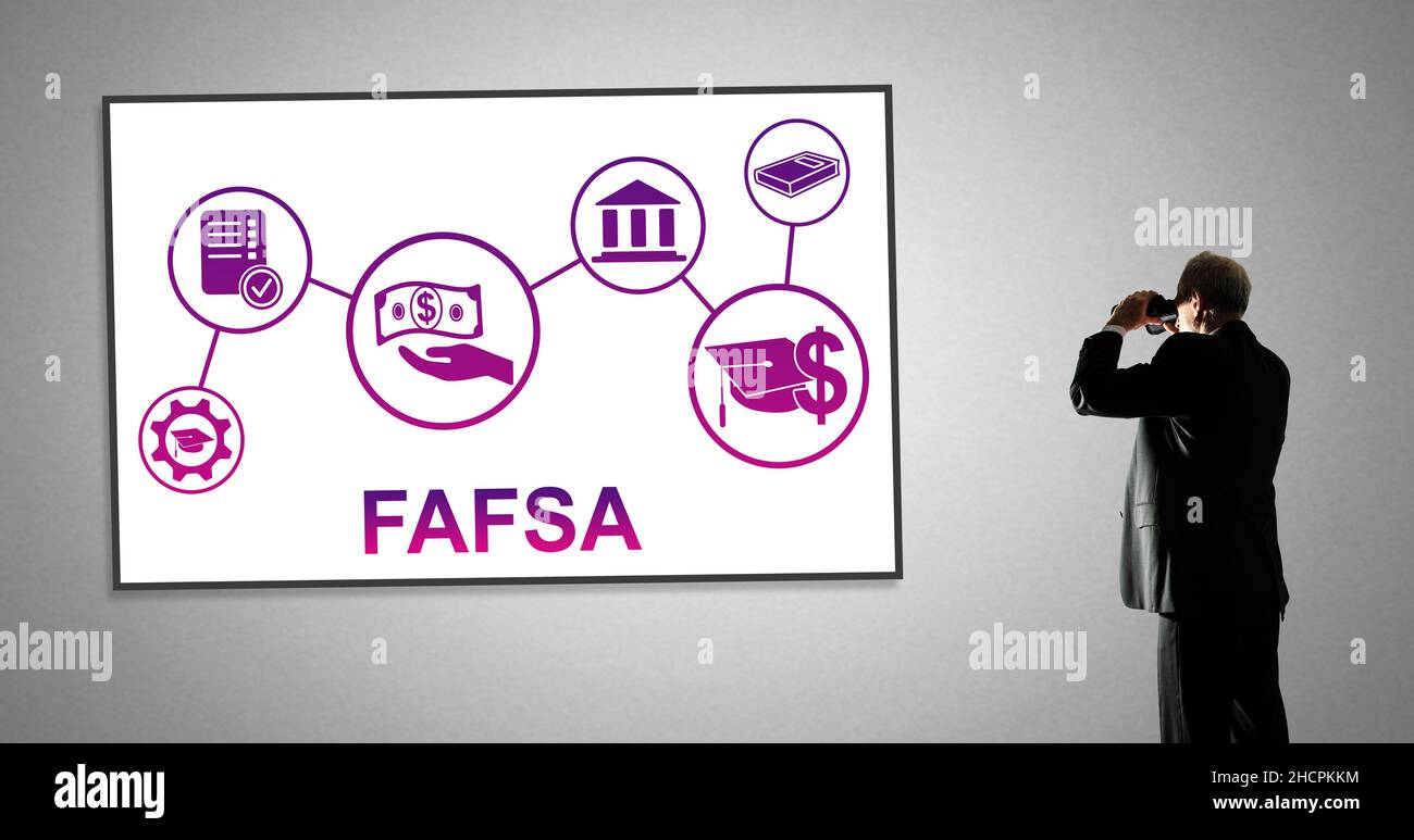 Man looking at fafsa concept through binoculars Stock Photo - Alamy