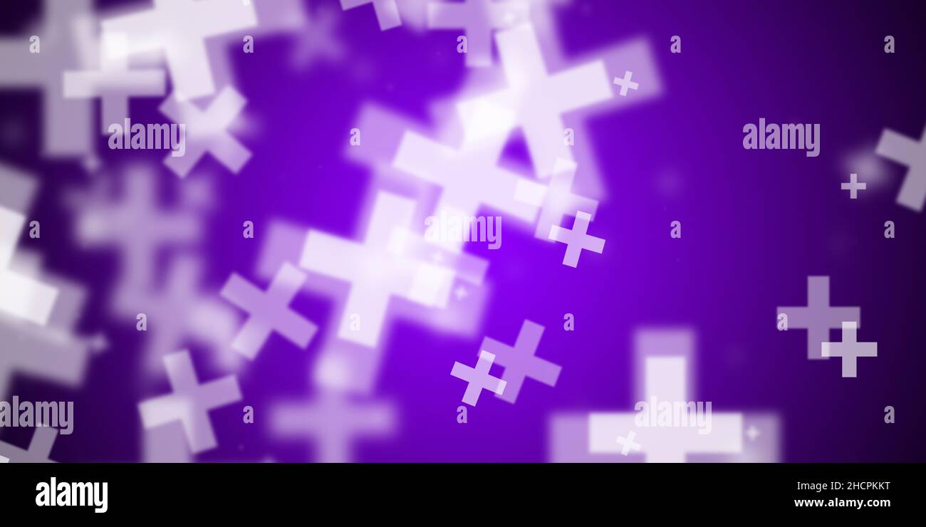Flying plus signs over purple background Stock Photo - Alamy