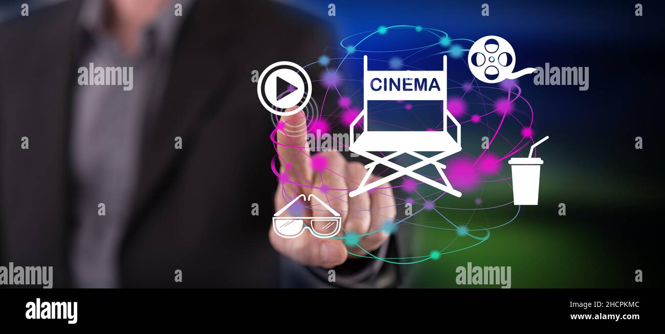 Man touching a cinema concept on a touch screen with his finger Stock ...