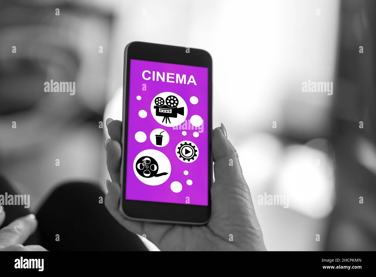 Smartphone screen displaying a cinema concept Stock Photo - Alamy