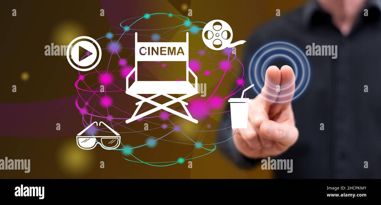 Man touching a cinema concept on a touch screen with his fingers Stock ...
