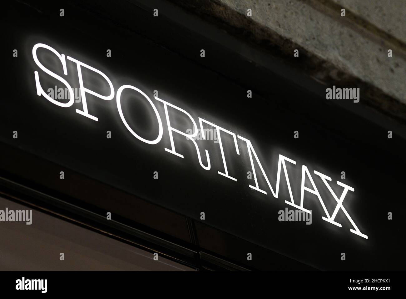 Milan, Italy - September 24, 2021: Sportmax logo displayed on a facade ...