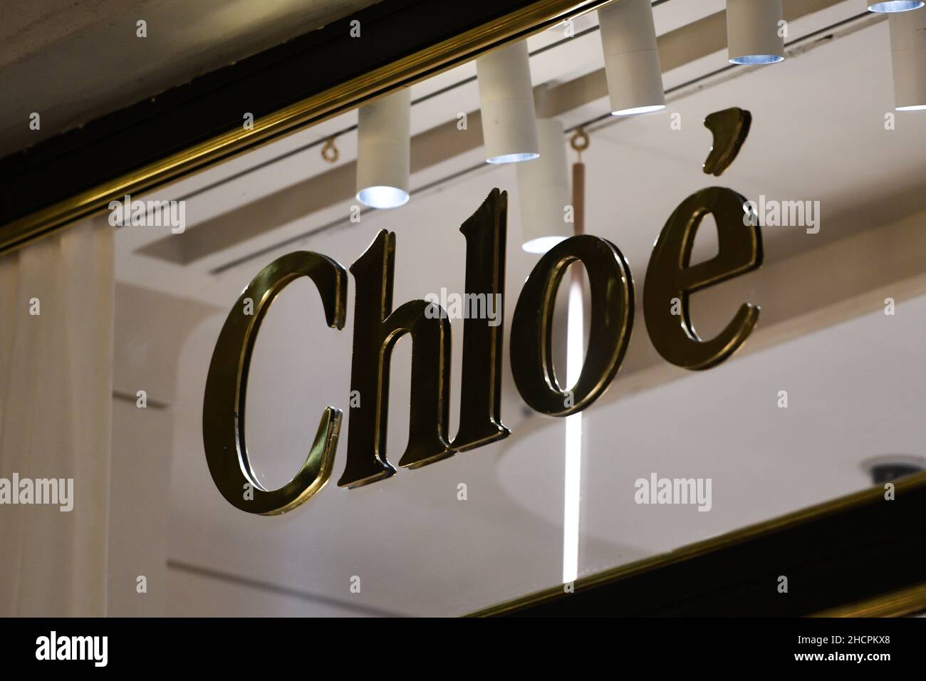 Milan, Italy - September 24, 2021: Chloe logo displayed on a facade of ...
