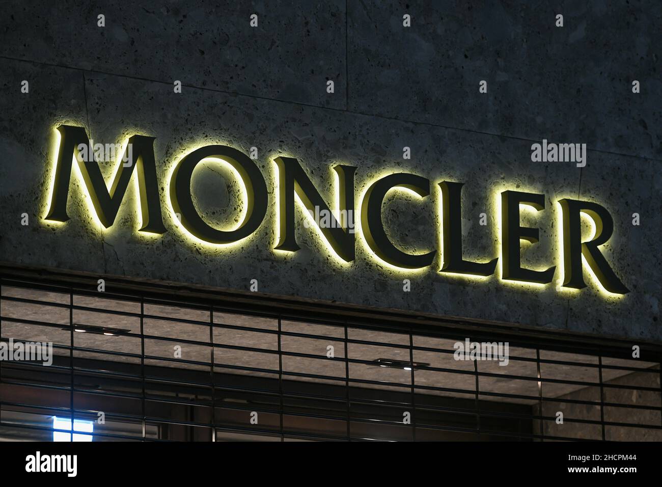 Milan, Italy - September 24, 2021: Moncler logo displayed on a facade ...