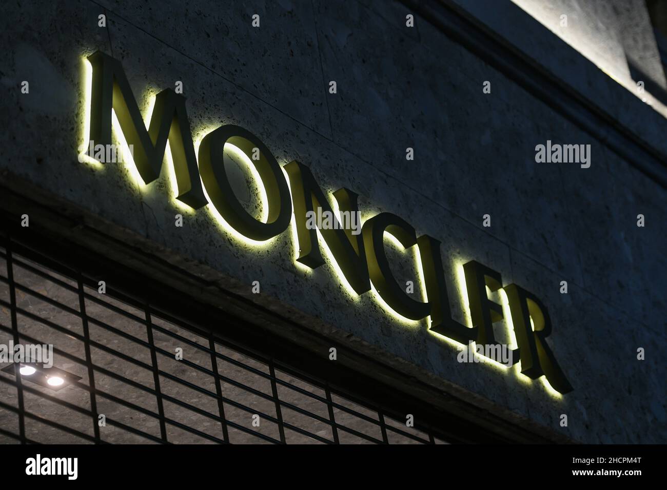 Milan, Italy - September 24, 2021: Moncler logo displayed on a facade ...
