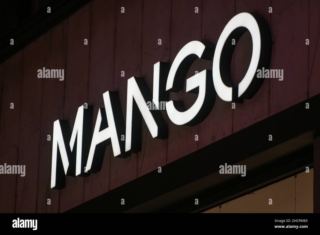 Milan, Italy - September 24, 2021: Mango logo displayed on a facade of ...