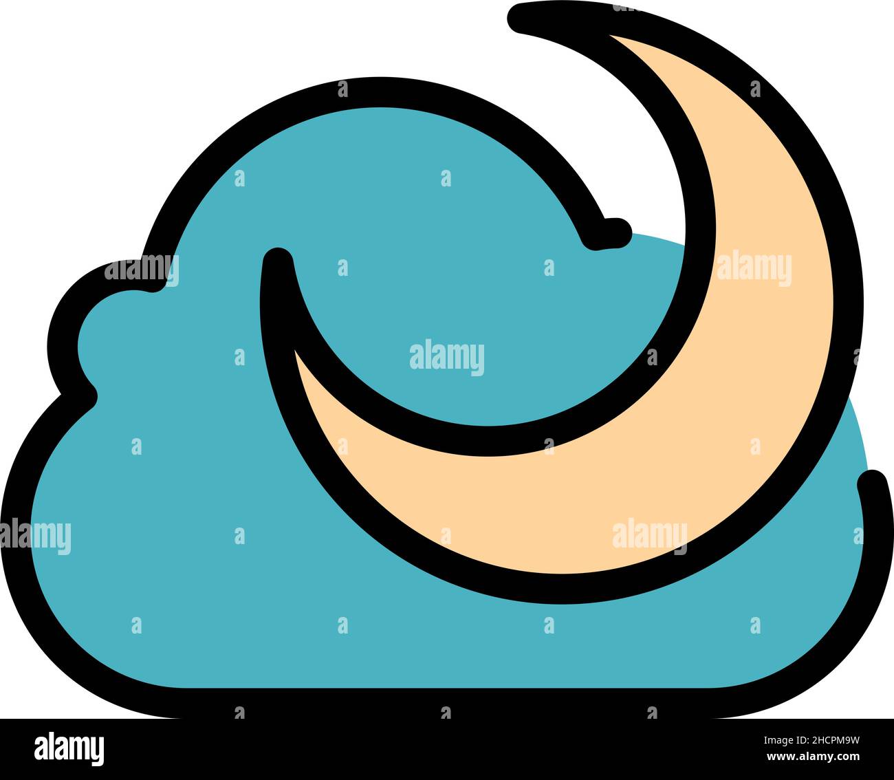 Moonlight cloud icon. Outline moonlight cloud vector icon color flat ...