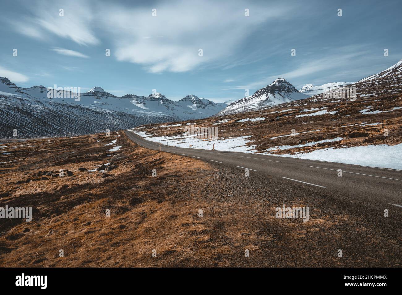 Street Highway Ring road No.1 in Iceland, with view towards eastjords ...