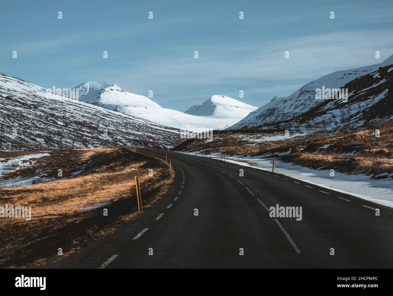 Street Highway Ring road No.1 in Iceland, with view towards eastjords ...
