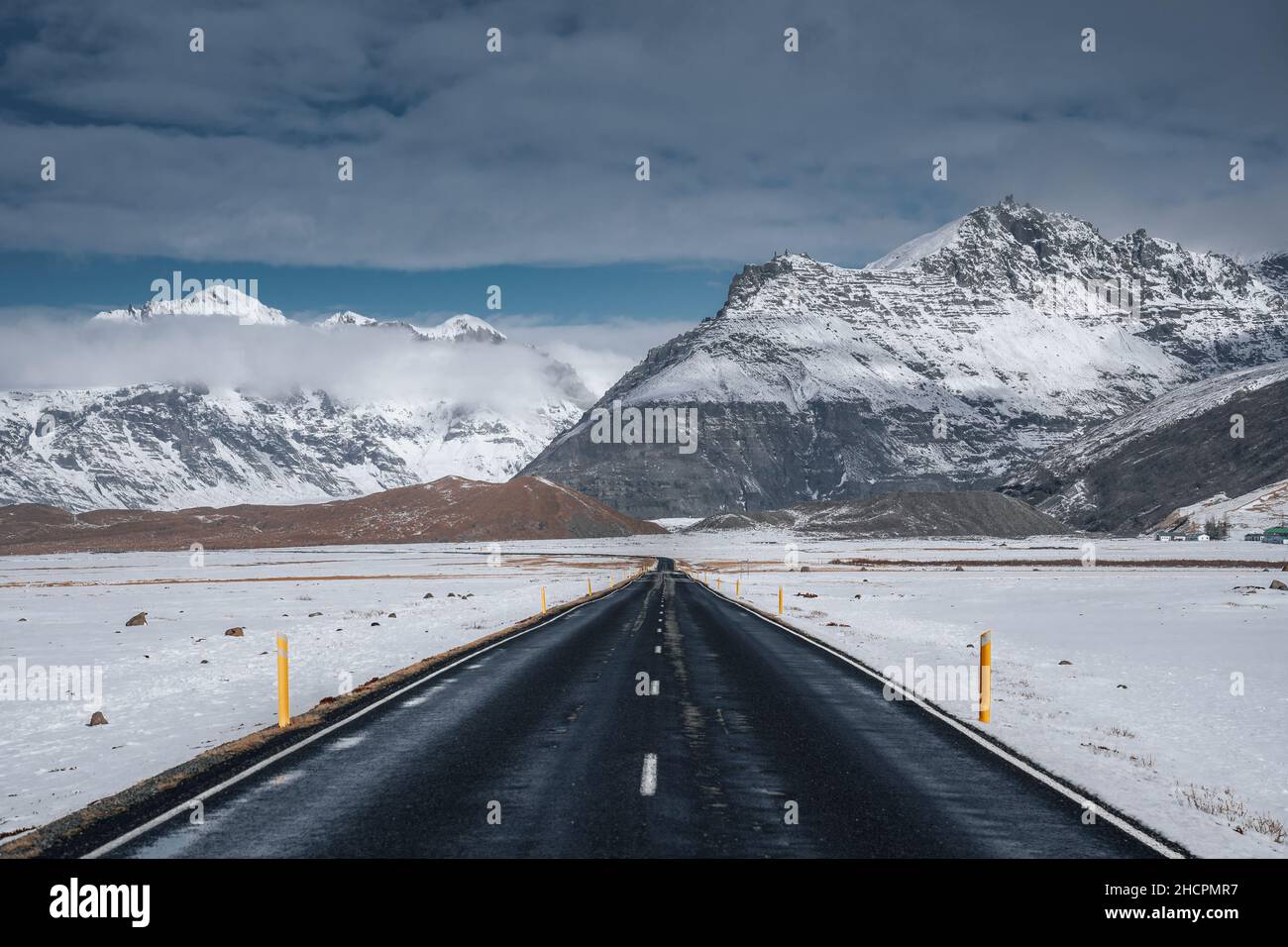 Street Highway Ring road No.1 in Iceland, with view towards mountain ...
