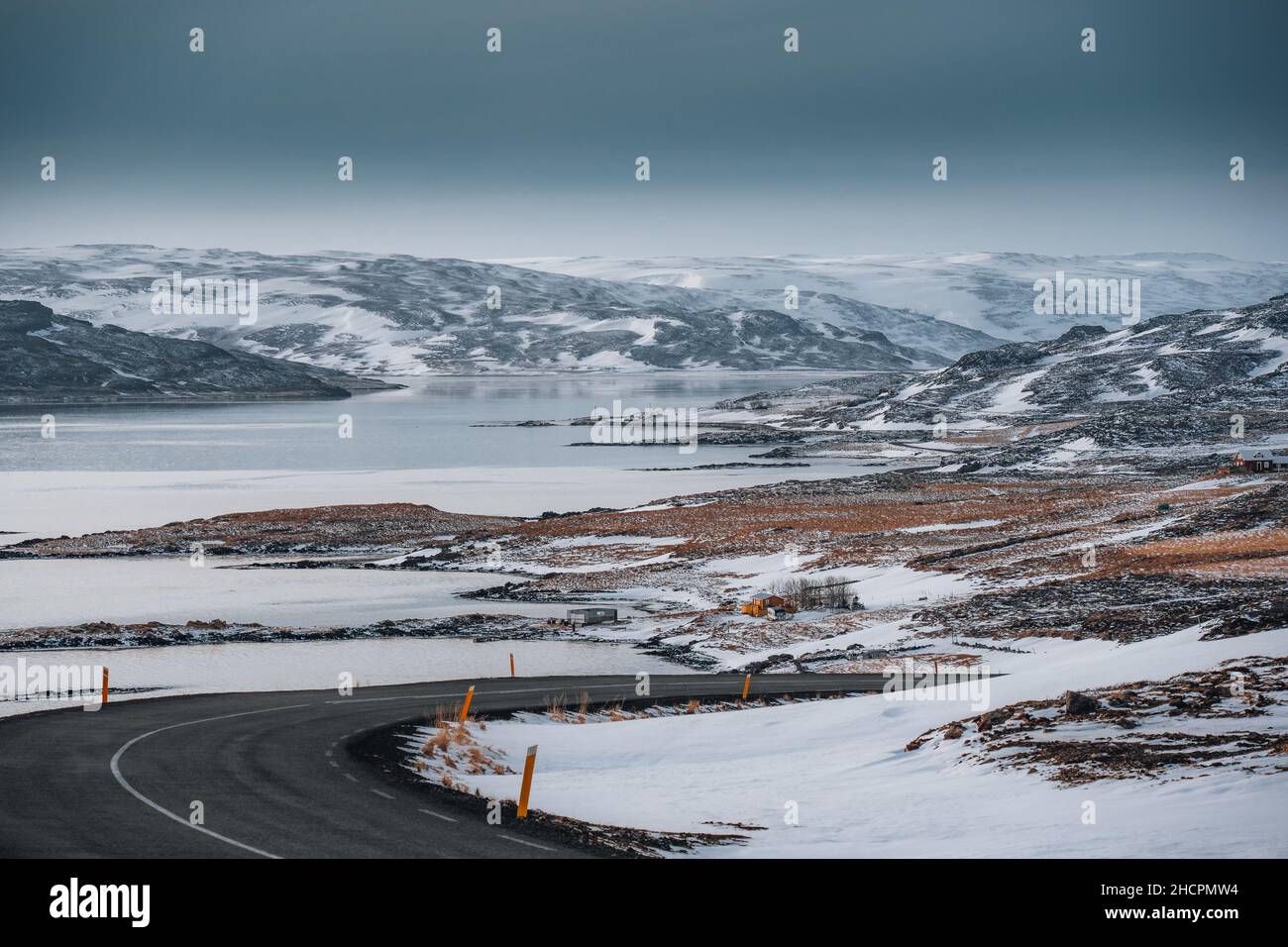Street Highway Ring road No.1 in Iceland, with view towards mountain ...
