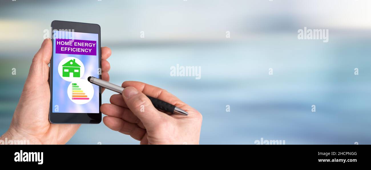 Smartphone screen displaying a home energy efficiency concept Stock ...