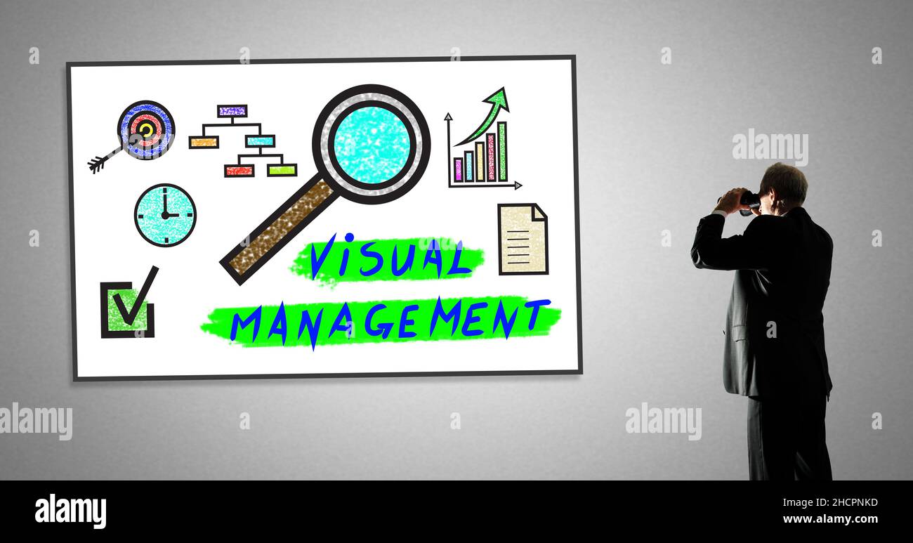 Man looking at visual management concept through binoculars Stock Photo ...