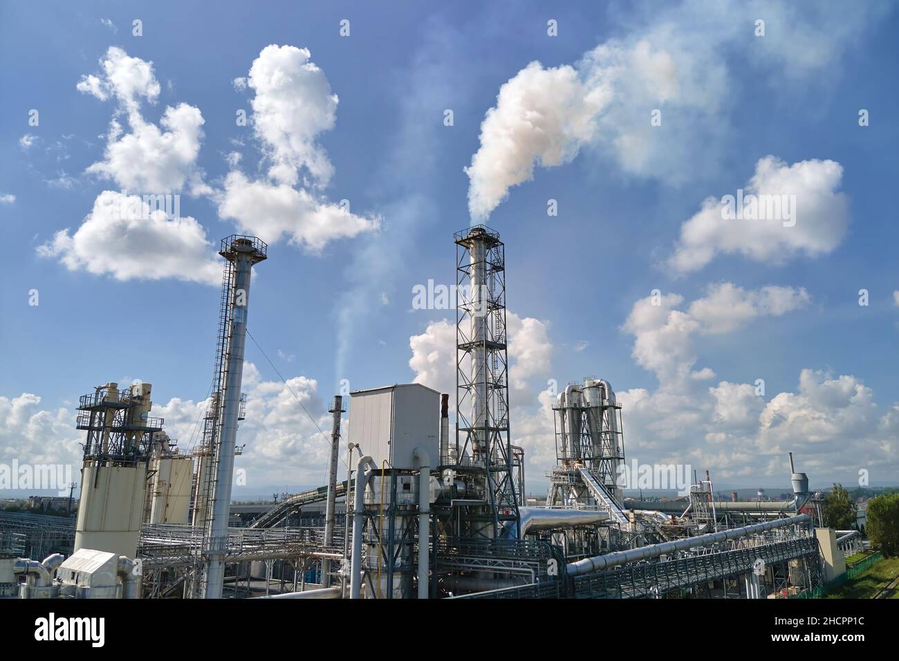 Aerial view of factory with high plant manufacture structure. Global ...