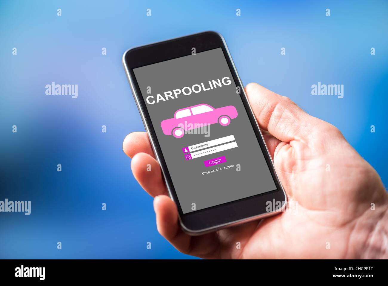 Smartphone screen displaying a carpooling concept Stock Photo - Alamy