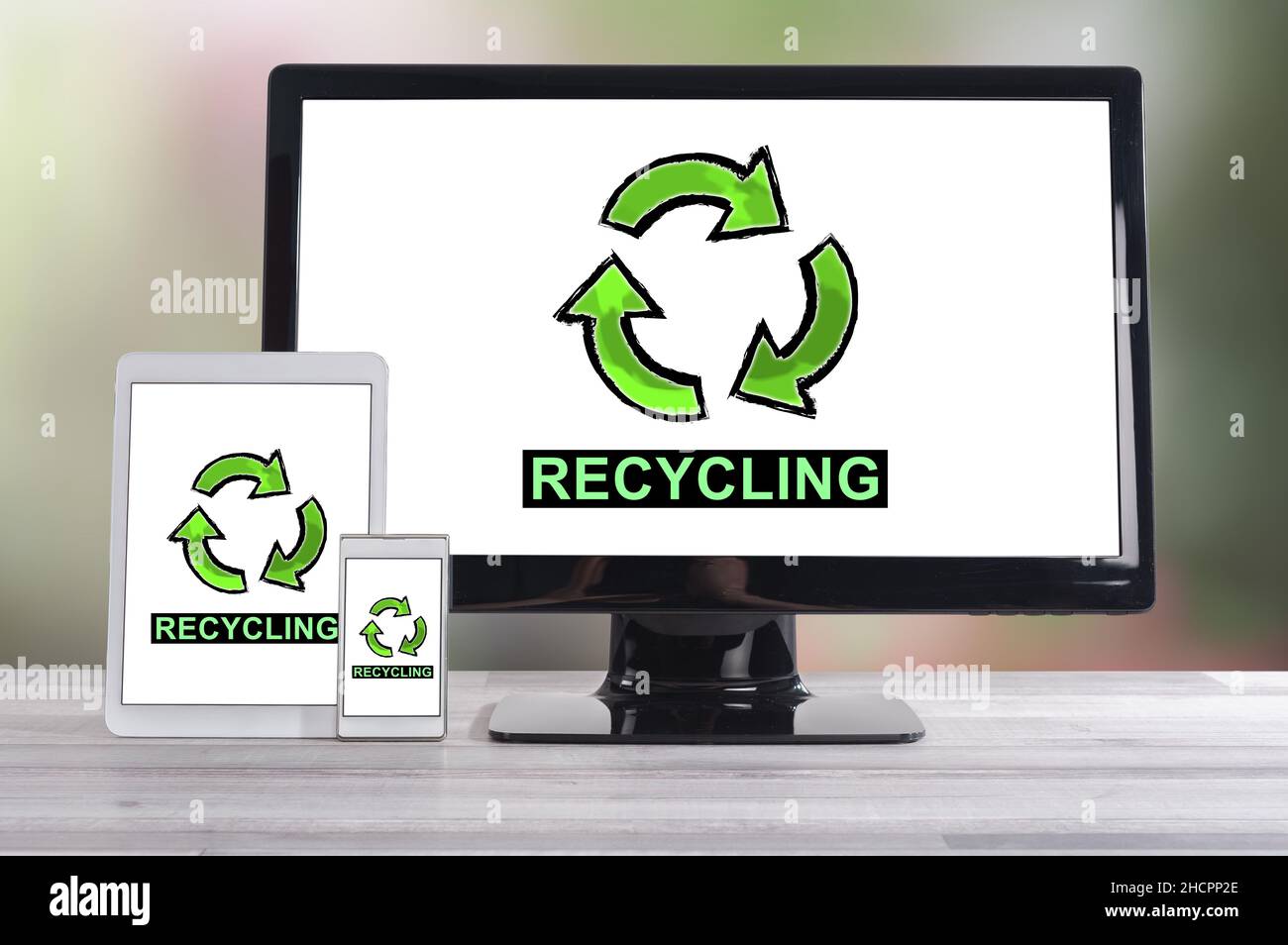 Recycling concept shown on different information technology devices ...
