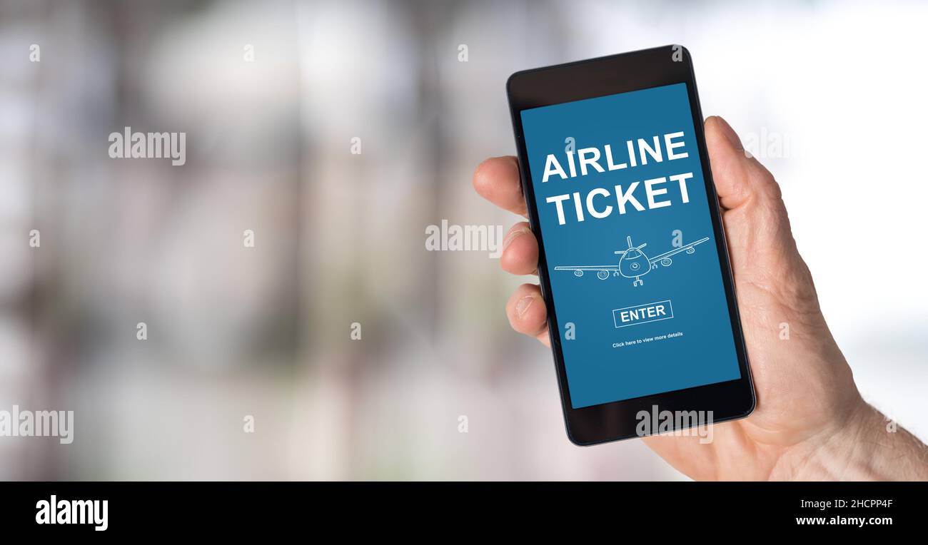 Smartphone screen displaying an airline ticket concept Stock Photo - Alamy