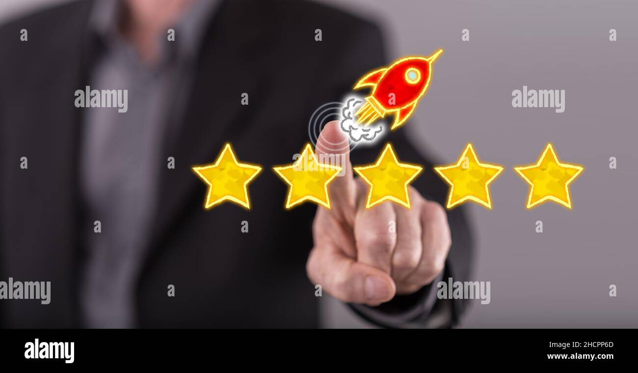 Man touching a quality concept on a touch screen with his finger Stock ...