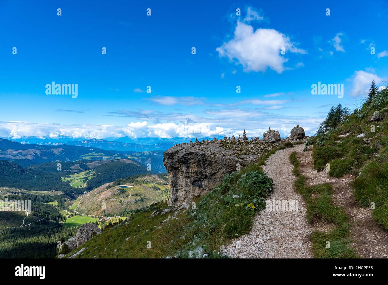 Breathtaking view from the top of a deep gorge in the Dolomites, Italy ...