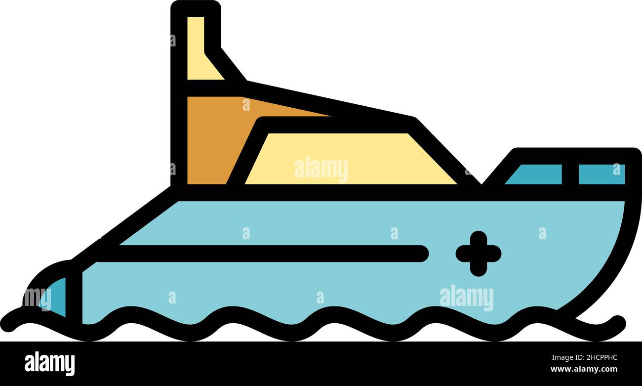 Motor lifeboat icon. Outline motor lifeboat vector icon color flat ...