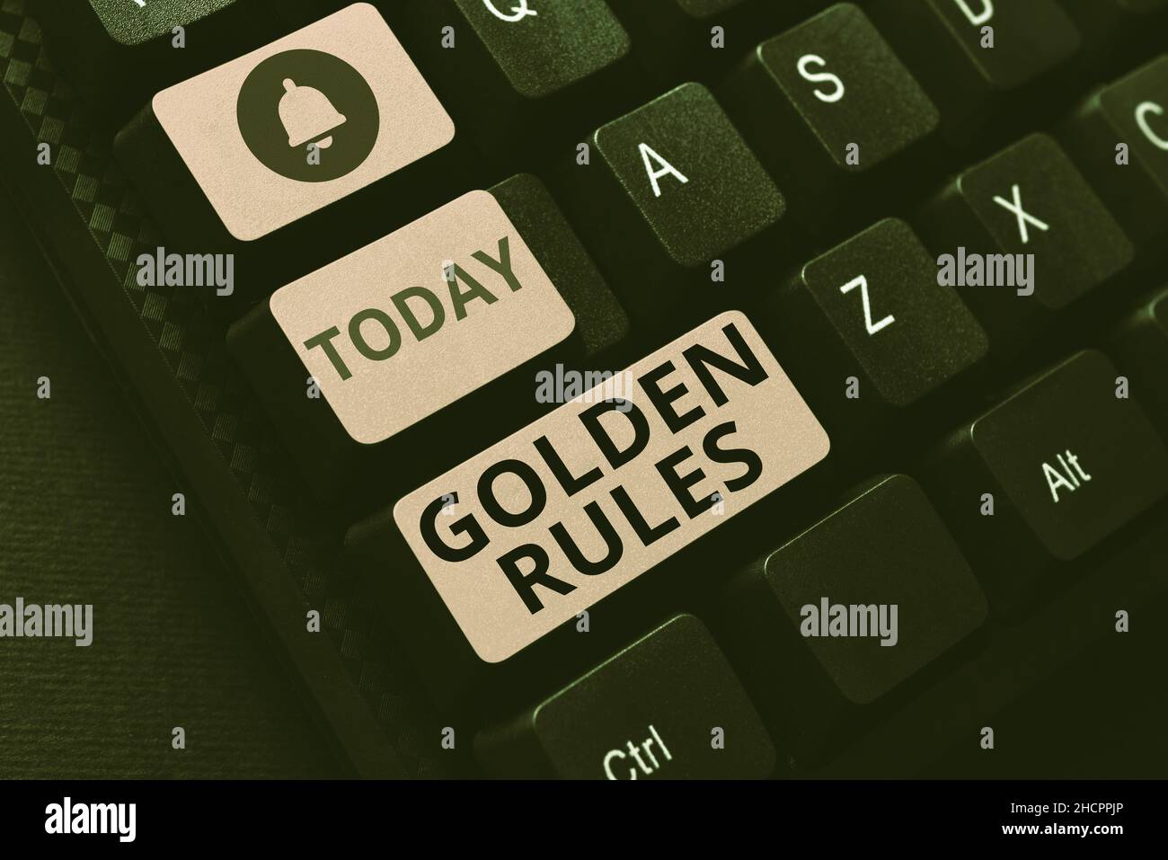 Hand writing sign Golden Rules. Business overview Basic principle that should be followed ...