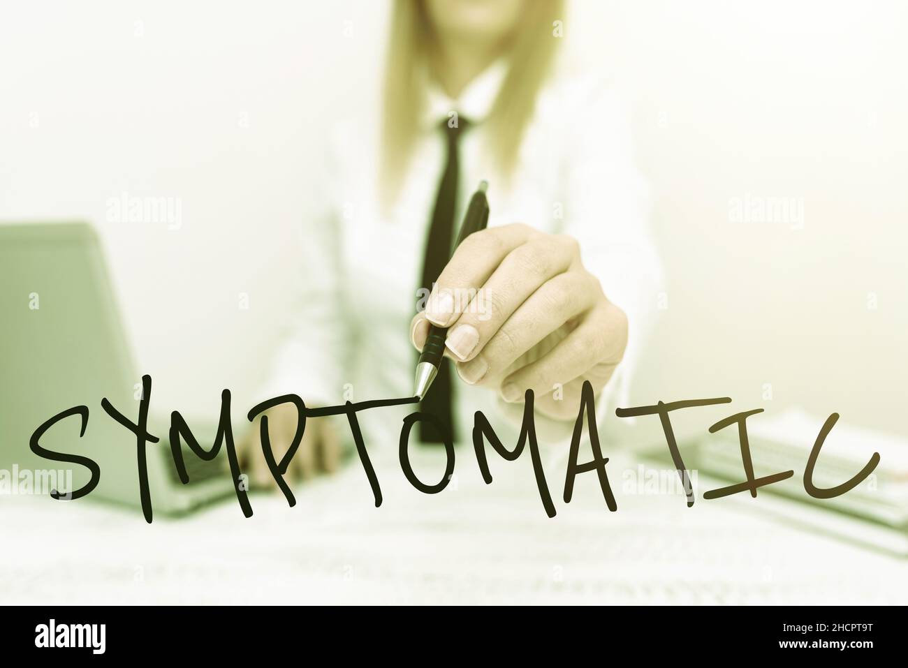 Conceptual caption Symptomatic. Word Written on serving as symptom or ...