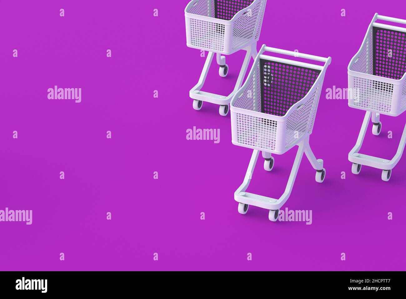 Modern plastic shopping cart trolleys. Trade concept. Purchase of ...