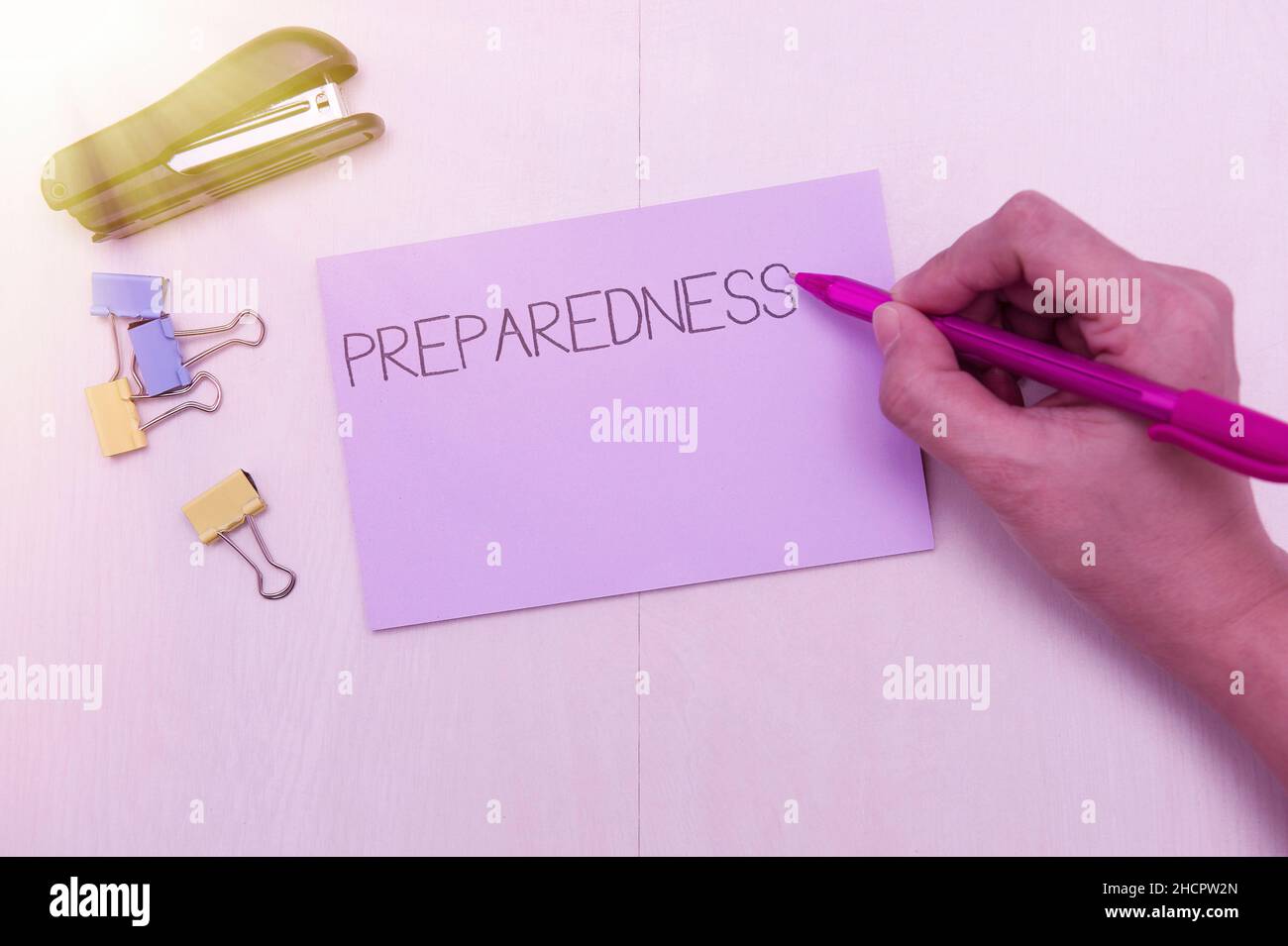 Hand writing sign Preparedness. Word Written on quality or state of ...