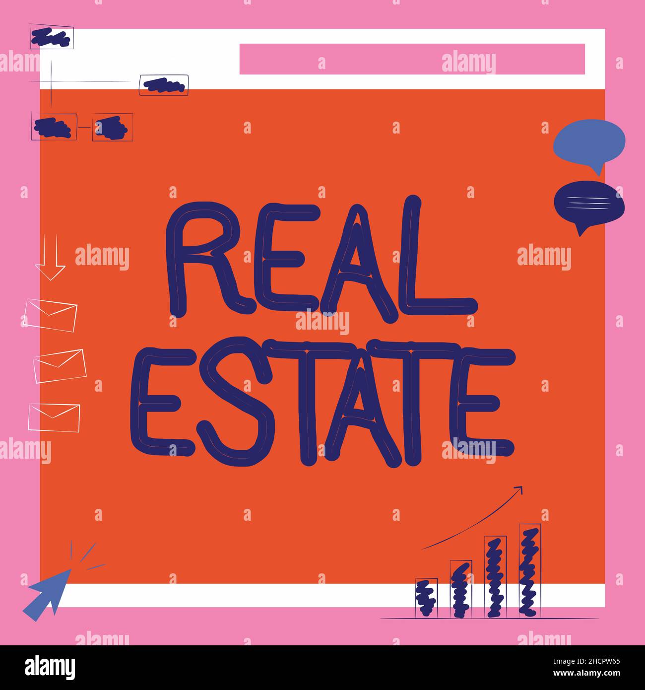 Sign displaying Real Estate. Word Written on total property consisting ...