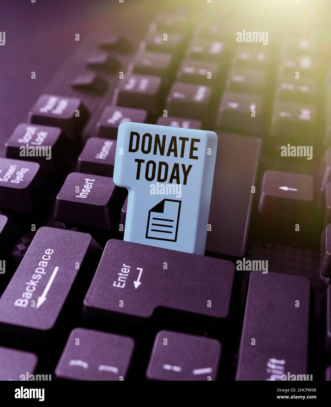 Hand writing sign Donate Today. Concept meaning to give like goods ...