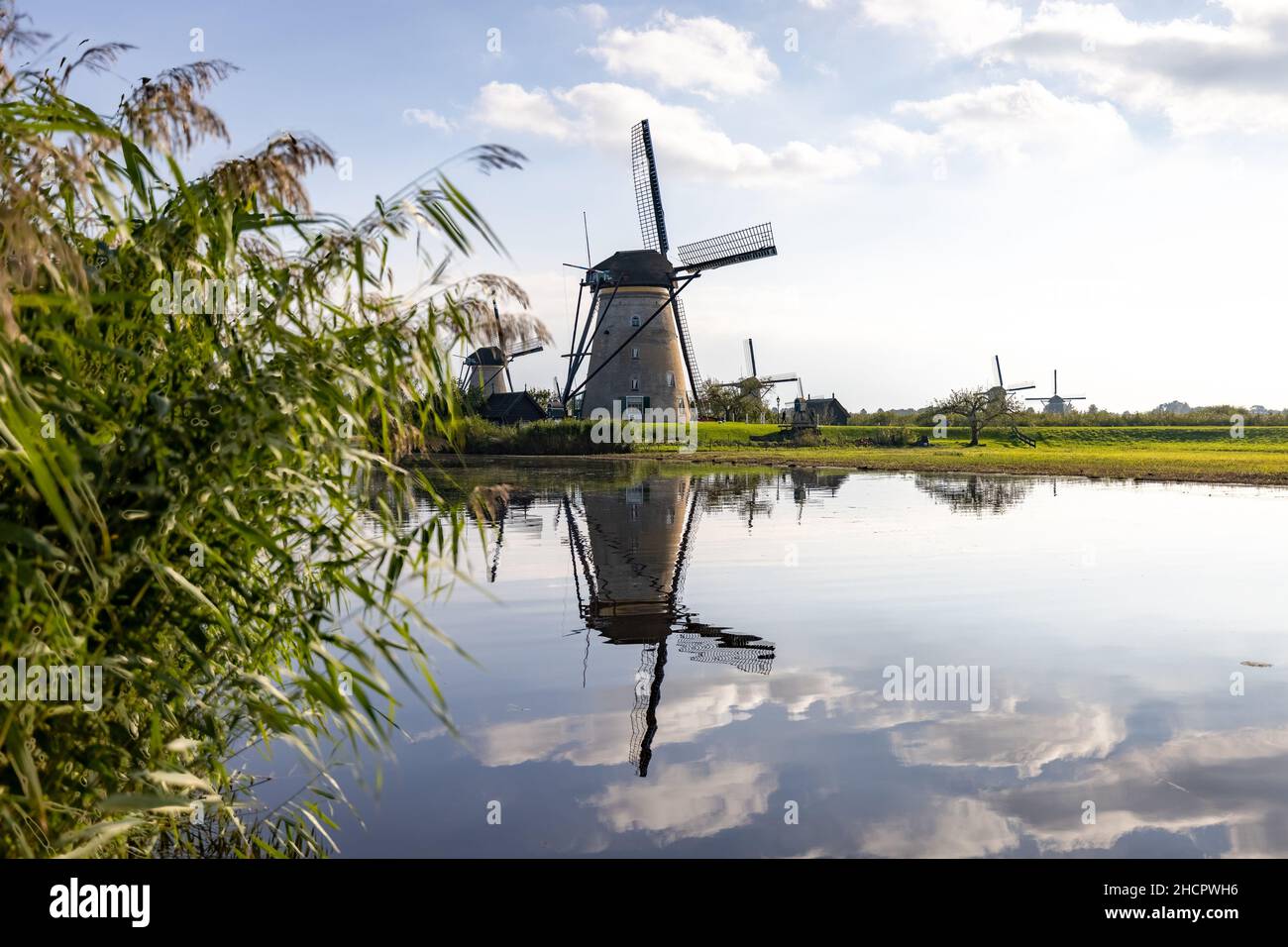 Horizontal picture of one of the famous Dutch windmills at Kinderdijk ...