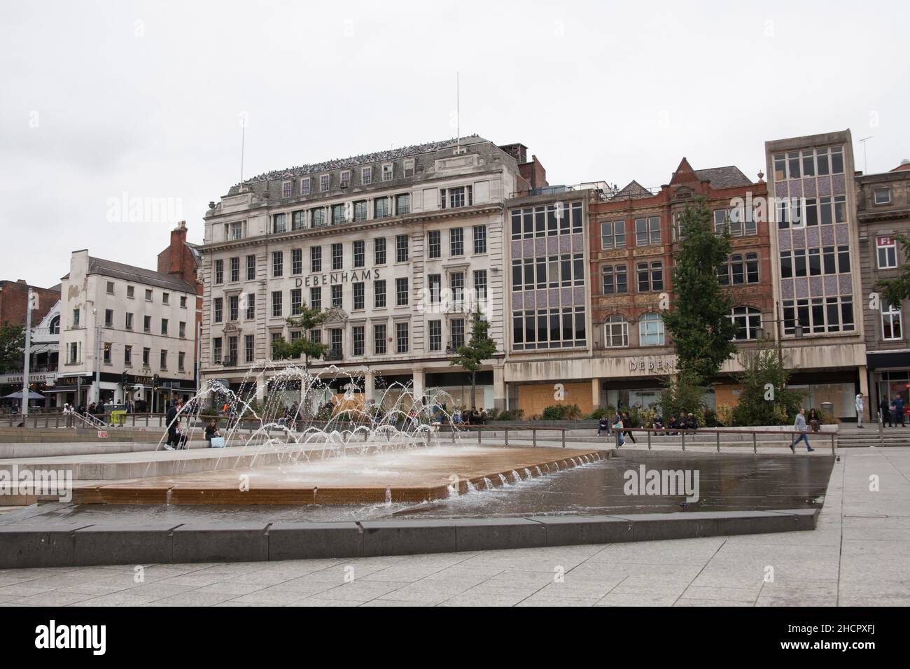 Old Market Square and buildings on Long Row in Nottingham in the UK ...