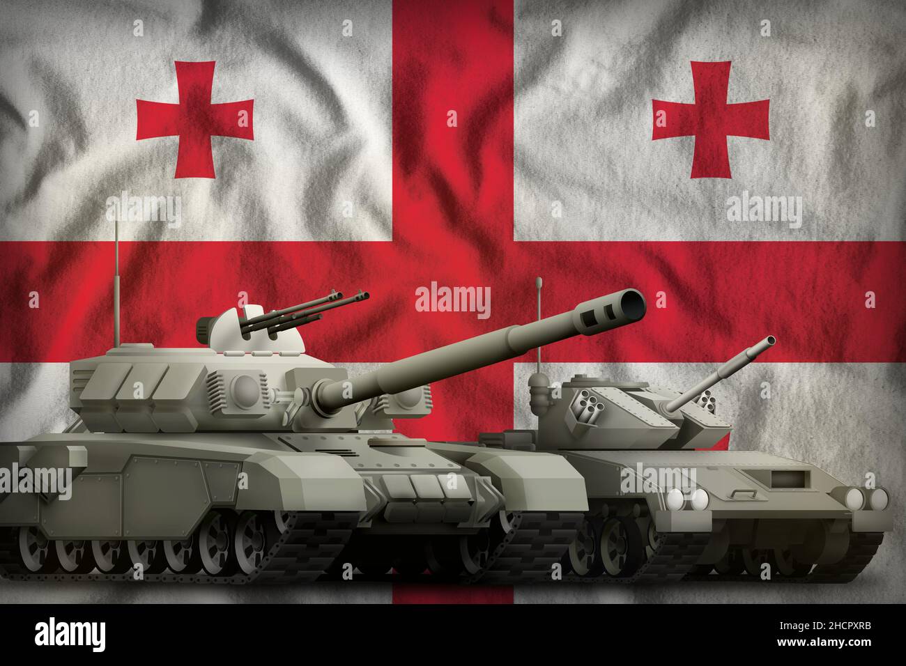 tanks on the Georgia flag background. Georgia tank forces concept. 3d ...