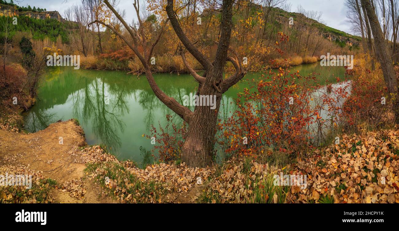 Beautiful landscape of water and mountains during fall in autumn Stock ...