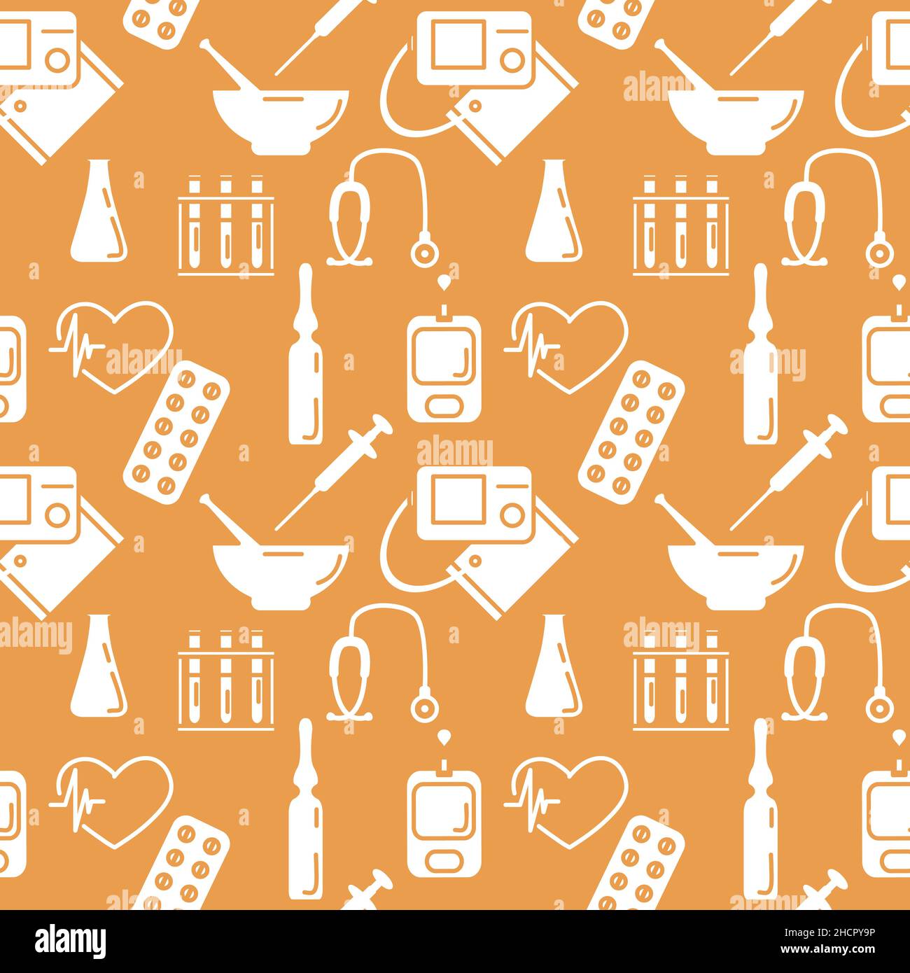 Medical Seamless Pattern Vector Illustration Cardiogram Tonometer Pressure Measurement Pills