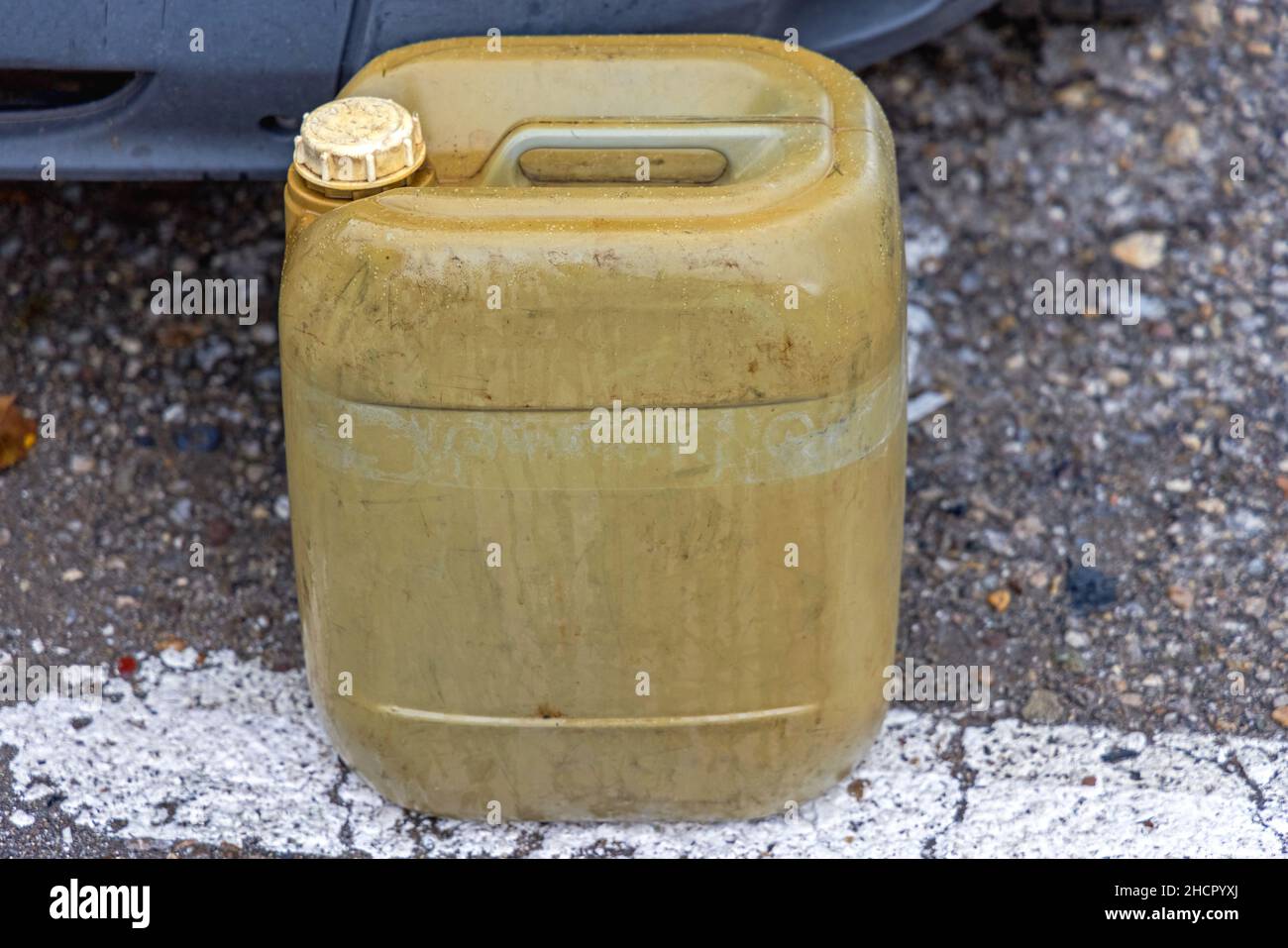 Used Plastic Petrol Fuel Can at Street Stock Photo - Alamy