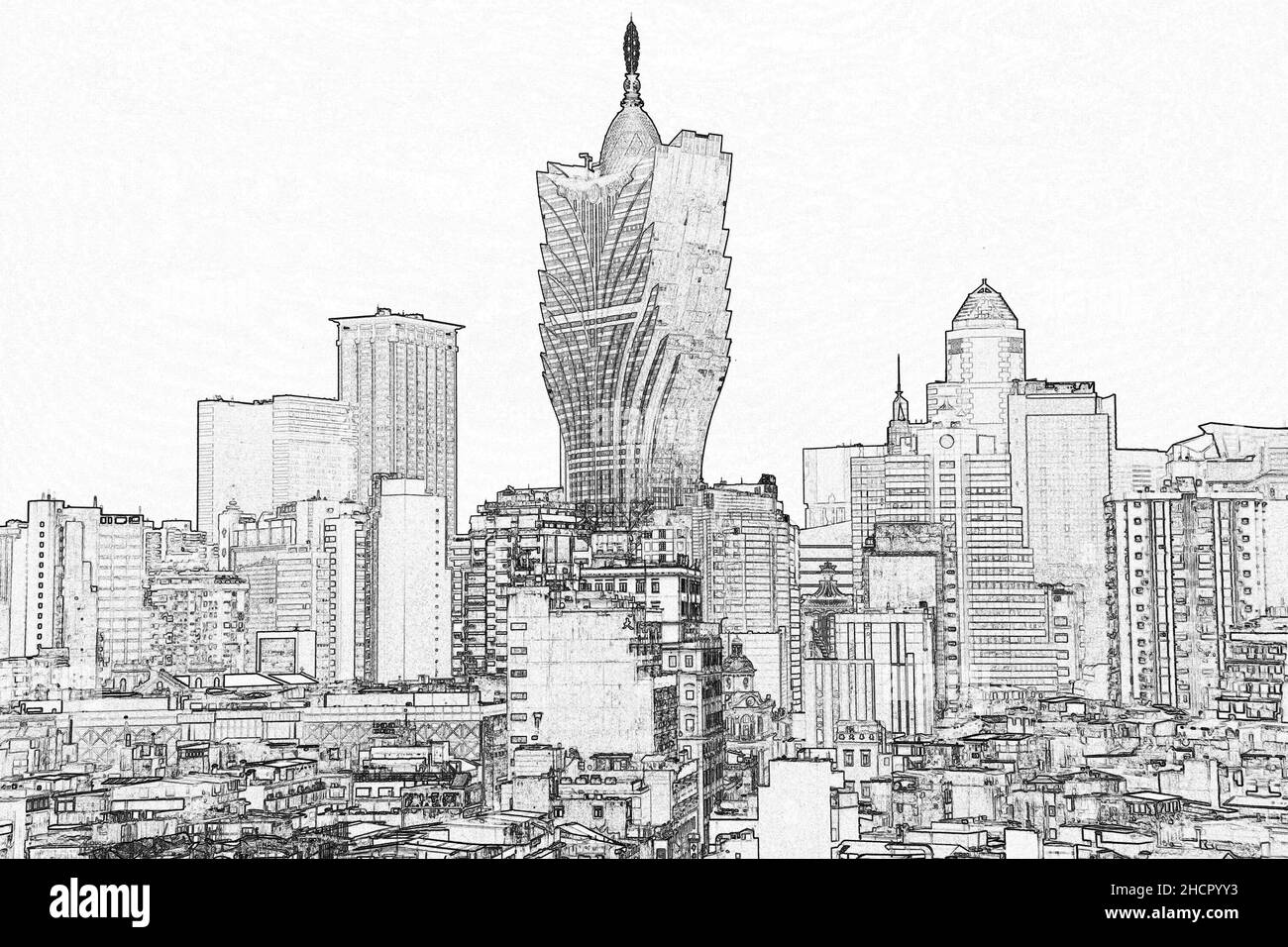 the skyline of Macau, China (illlustration Stock Photo - Alamy