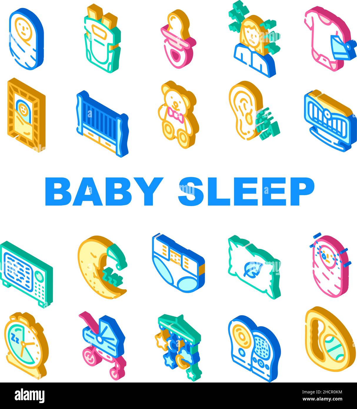 Newborn Baby Sleep Accessories Icons Set Vector Stock Vector Image ...