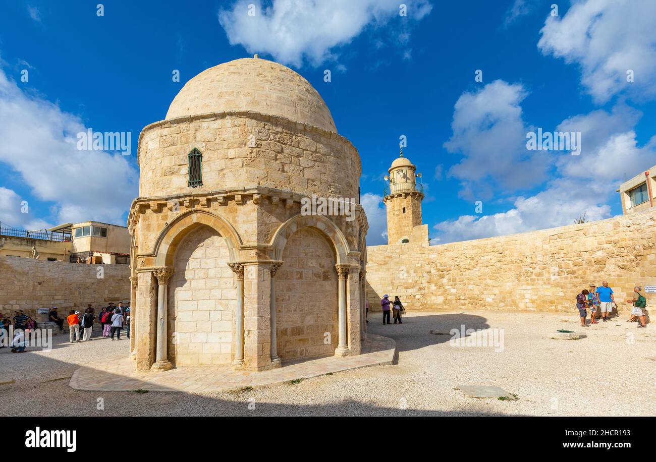 Jerusalem, Israel - October 13, 2017: Chapel of the Ascension aedicule ...
