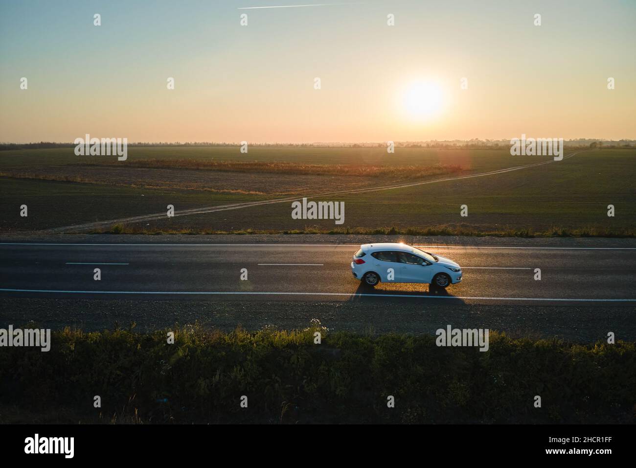 Aerial view ev car driving hi-res stock photography and images - Alamy