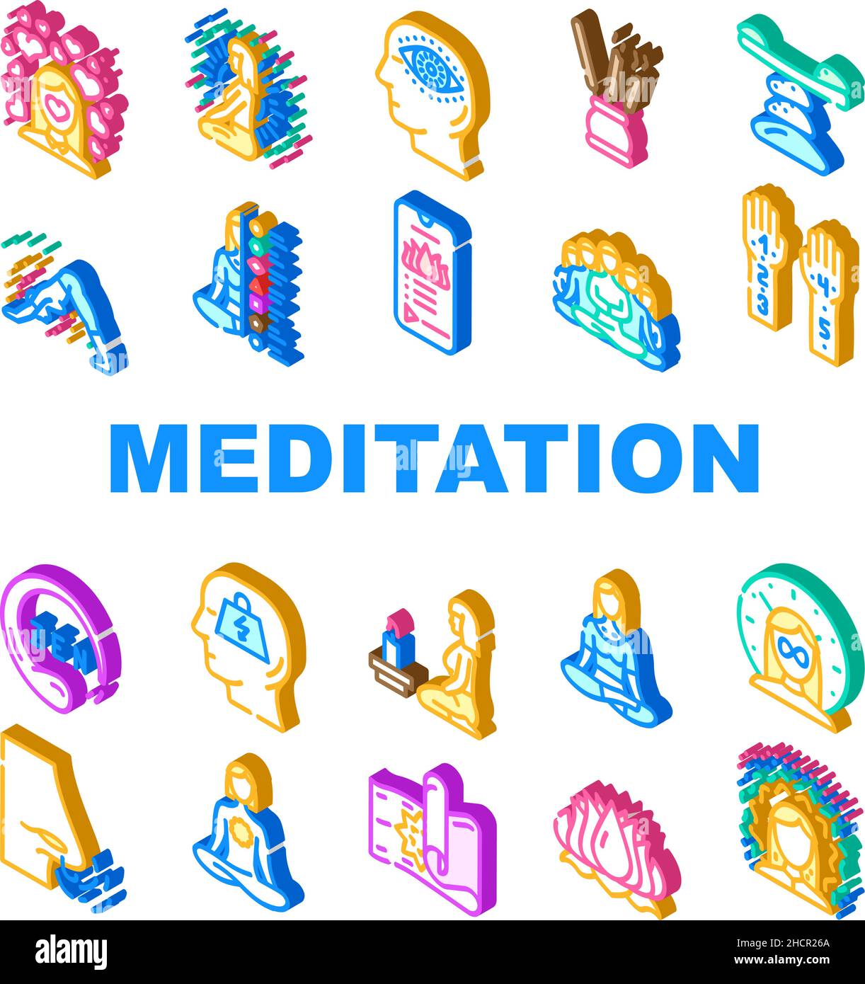 Meditation Wellness Occupation Icons Set Vector Stock Vector Image ...