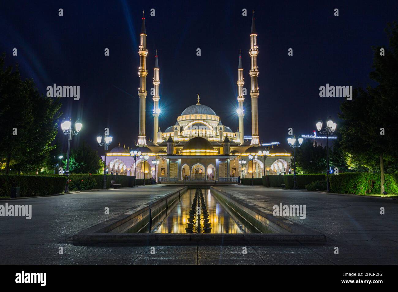 Evening view of Akhmad Kadyrov Mosque officially known as The Heart of ...